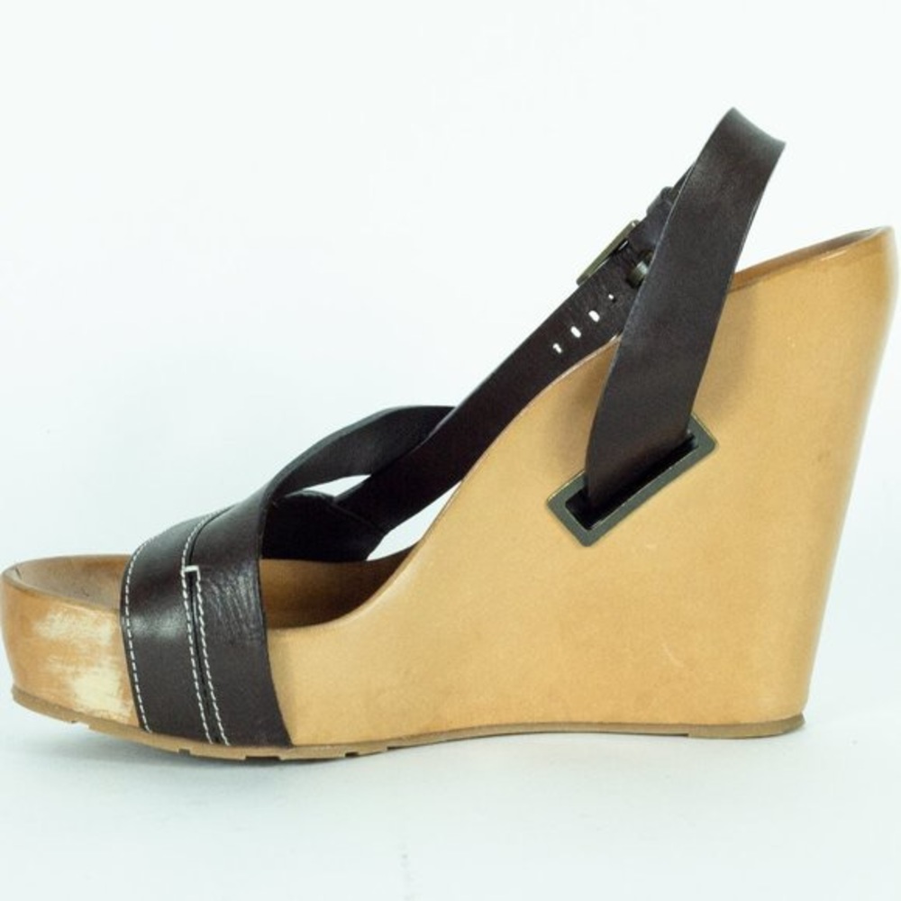 Jill Sander Leather Strap Wooden Clog Wedge Sandal - Gem